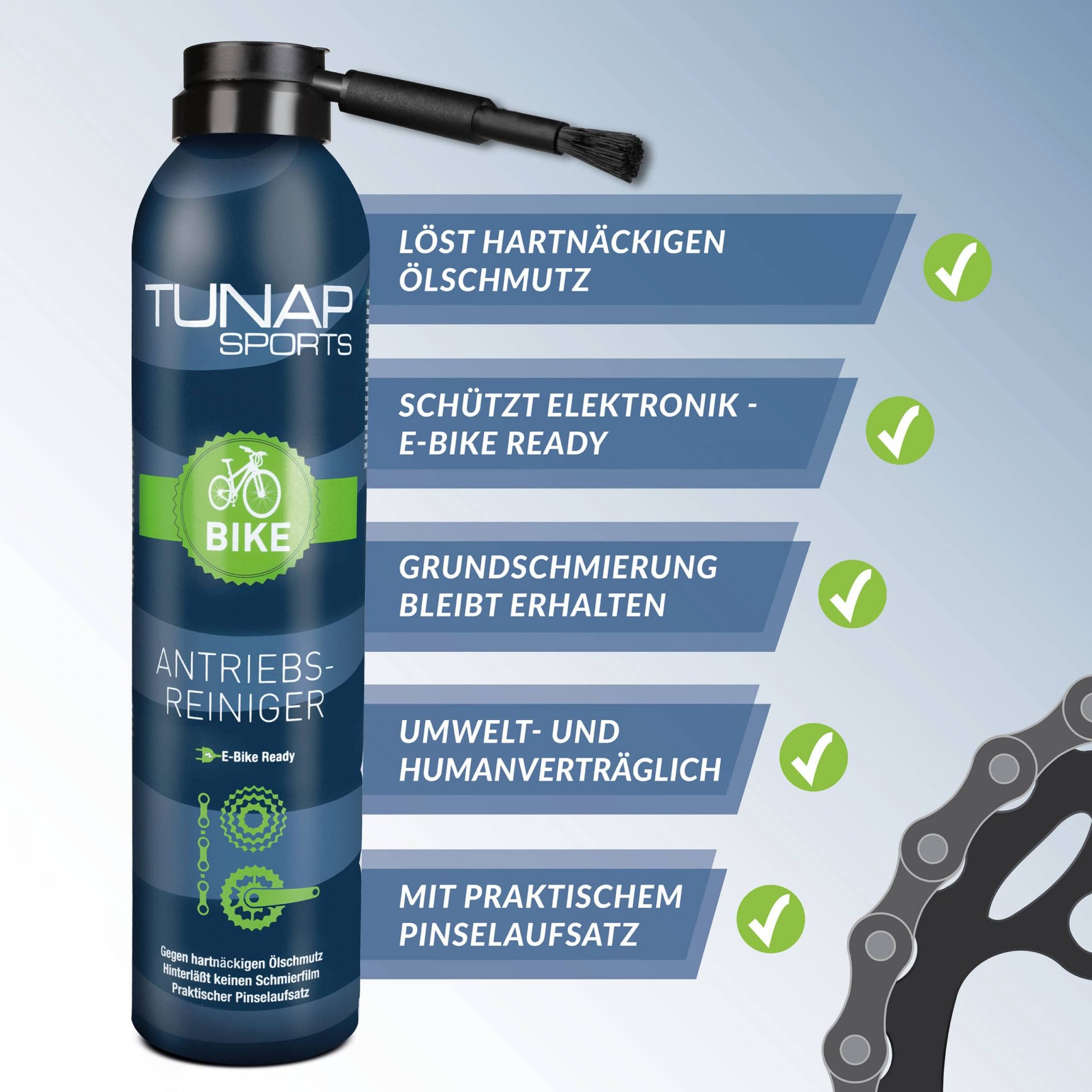 Tunap Sports Antriebsreiniger Kettenreiniger mit Pinsel Spray 300ml | 20286
